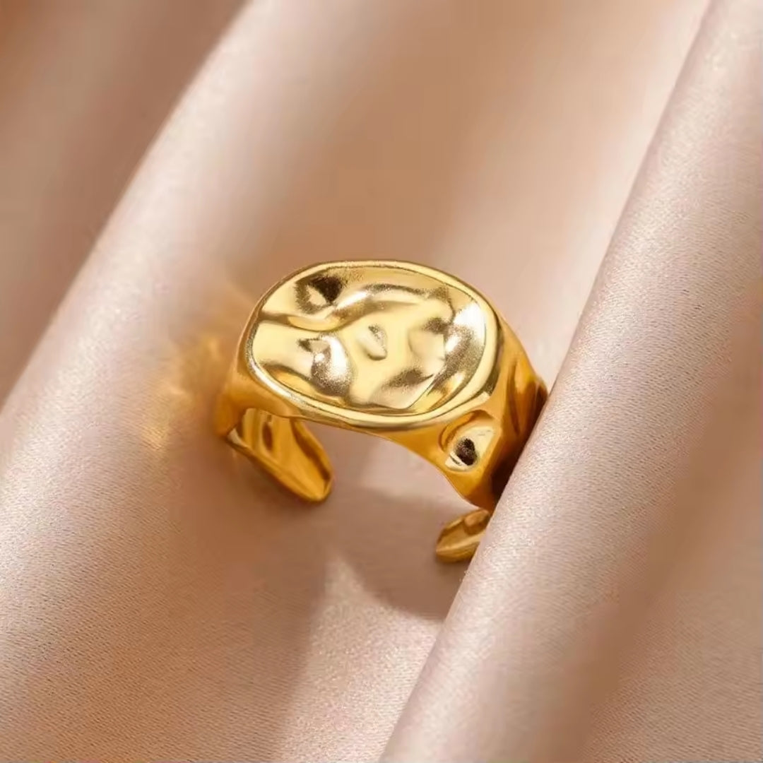 Golden Forged Seal Adjustable Ring – Amelia Jewelry