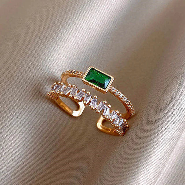 Adjustable Emerald Ring with Zirconia in Gold – Amelia Jewelry