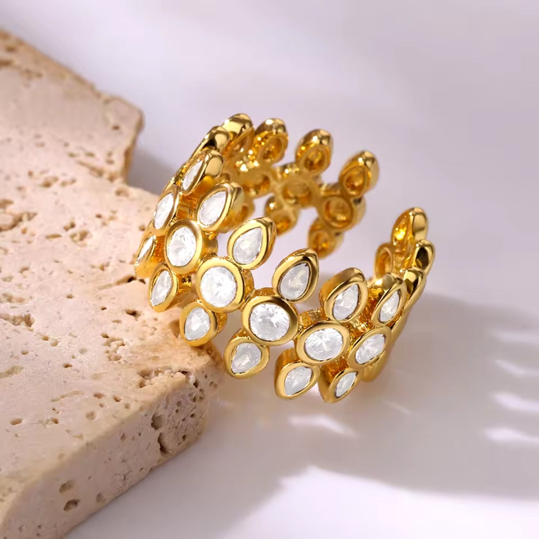 Adjustable White Stones Gold Ring – Amelia Jewelry