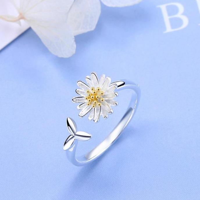 Silver Adjustable Sunflower Ring – Amelia Jewelry
