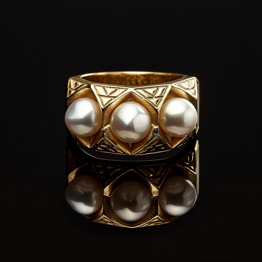 Gold Inlaid Pearl Ring – Amelia Jewelry