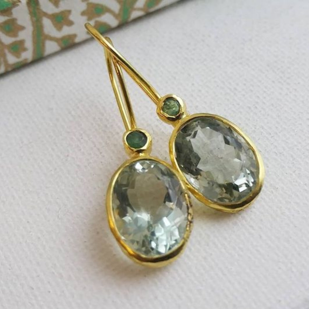 Vintage Olive Glass Gold Earrings – Amelia Jewelry