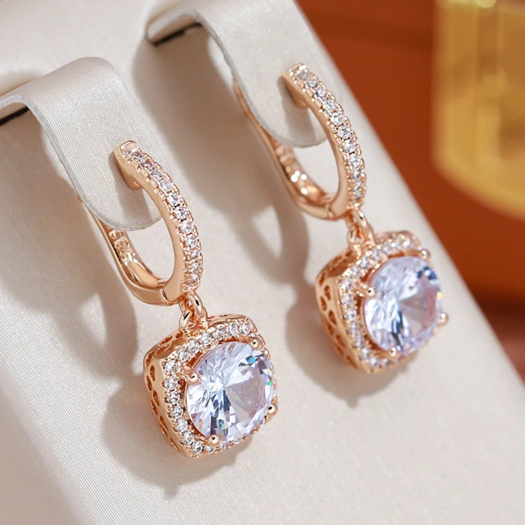 Elegant Glass Golden Earrings – Amelia Jewelry