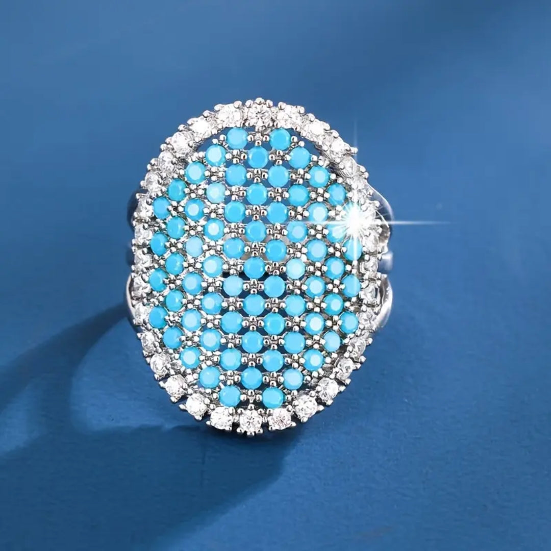 Rounded Inlaid Blue Stones Bright Ring – Amelia Jewelry