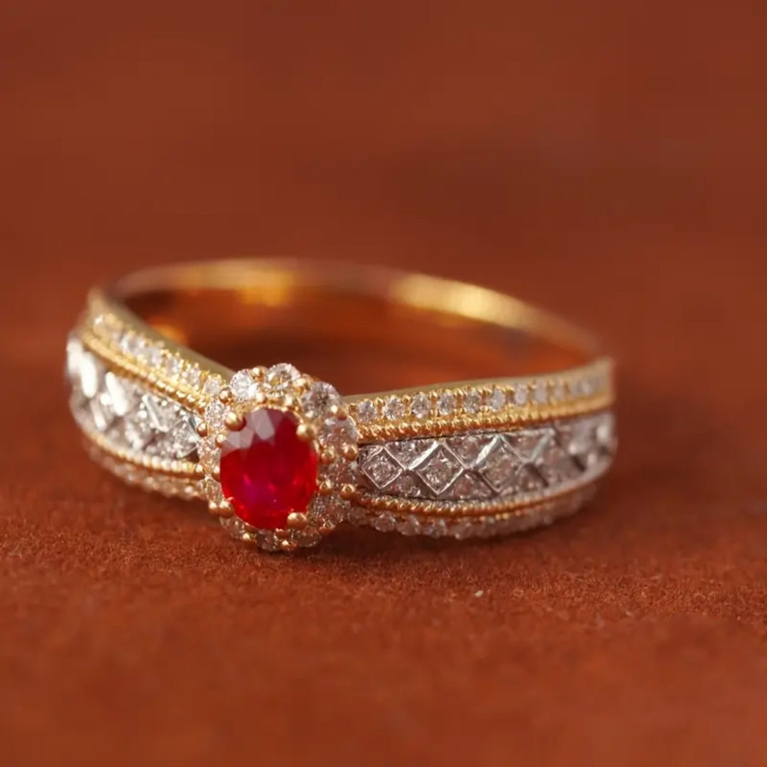 Red Zirconia Rounded Gold & Silver Ring – Amelia Jewelry