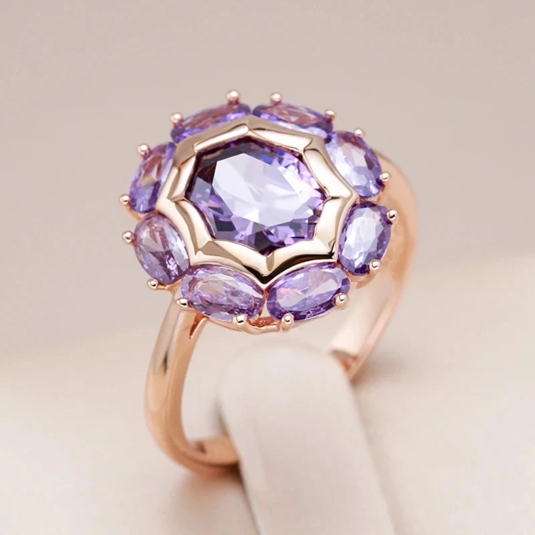 Rounded Violet Crystal Gold Ring – Amelia Jewelry