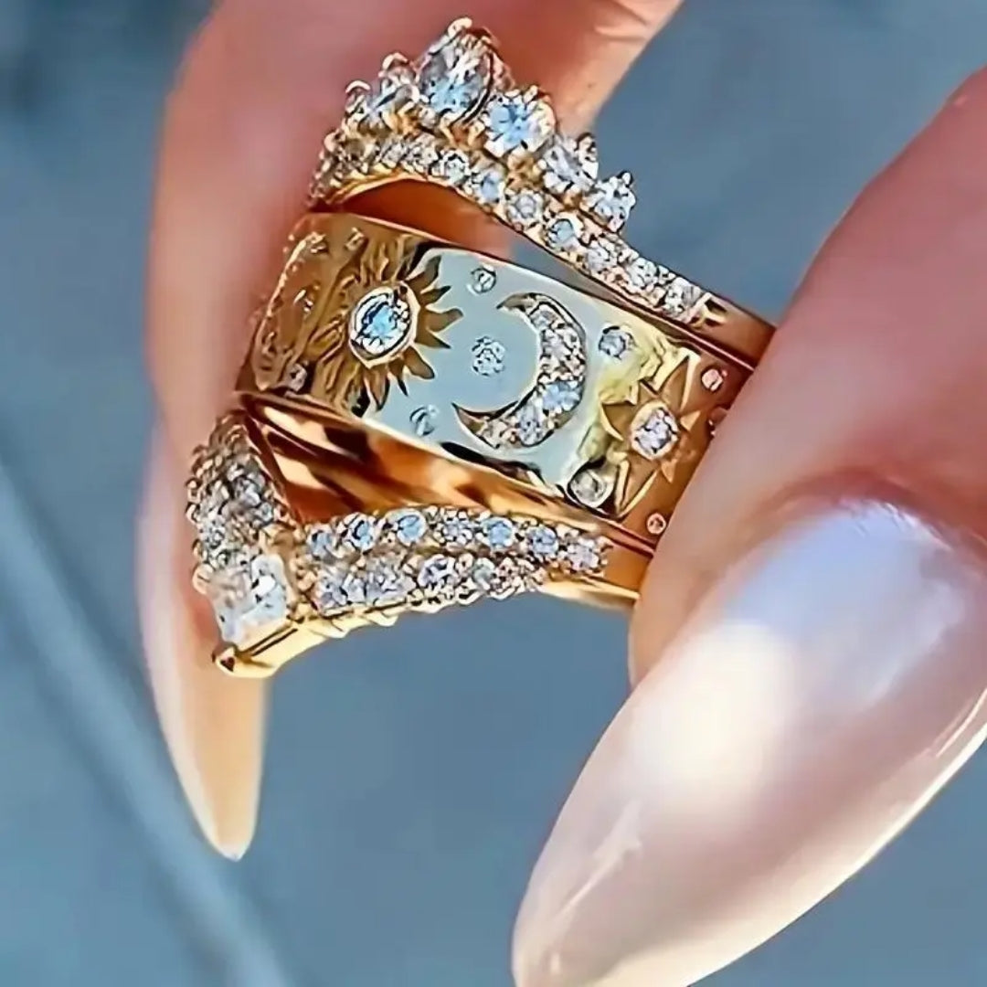Golden Bright Sun & Moon Ring – Amelia Jewelry