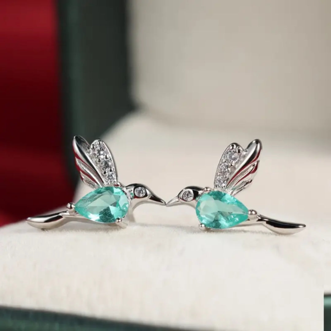 Turquoise Crystal Hummingbird Earrings – Amelia Jewelry