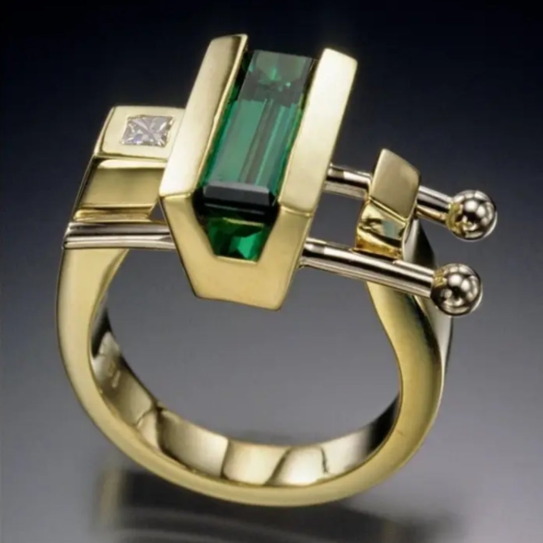 Green Inlaid Crystal Irregular Gold Ring – Amelia Jewelry