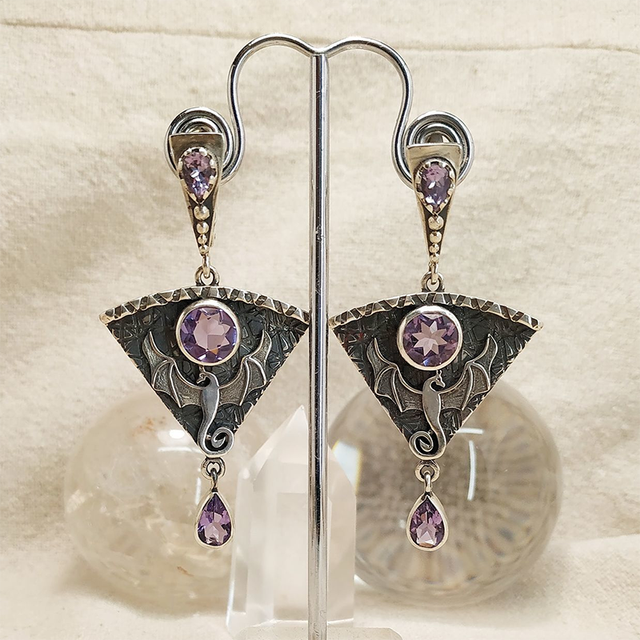Vintage Earrings in Silver and Purple Zirconia – Amelia Jewelry