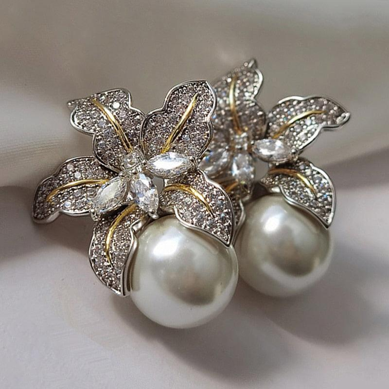 Elegant Flower Pearl Earrings – Amelia Jewelry