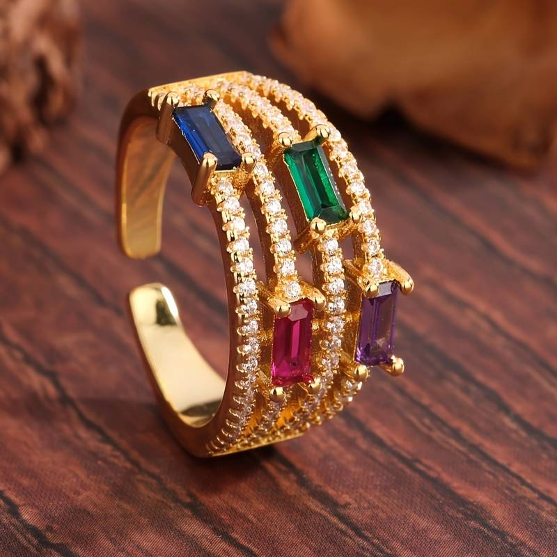 Vintage Gold & Colorful Crystals Ring – Amelia Jewelry