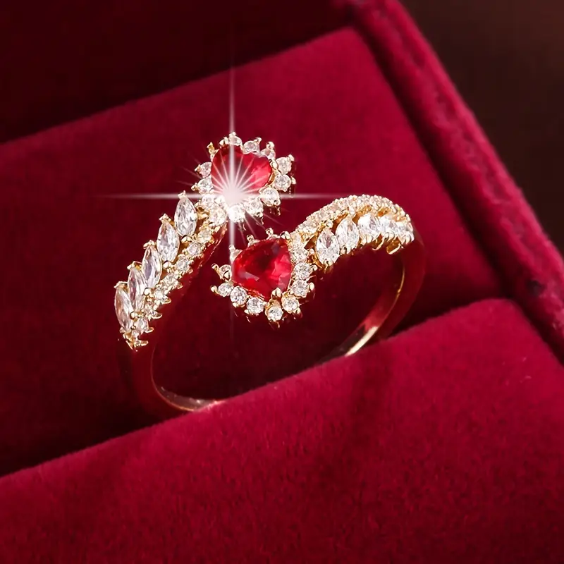 Open Red Zirconia Gold Ring – Amelia Jewelry