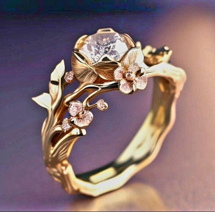 Exotic Golden Crystal Flower Ring – Amelia Jewelry