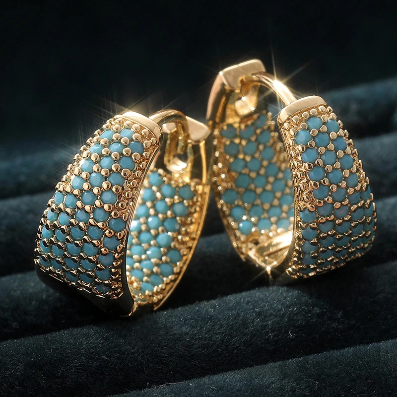 Blue Inlaid Stones Hoop Earrings – Amelia Jewelry