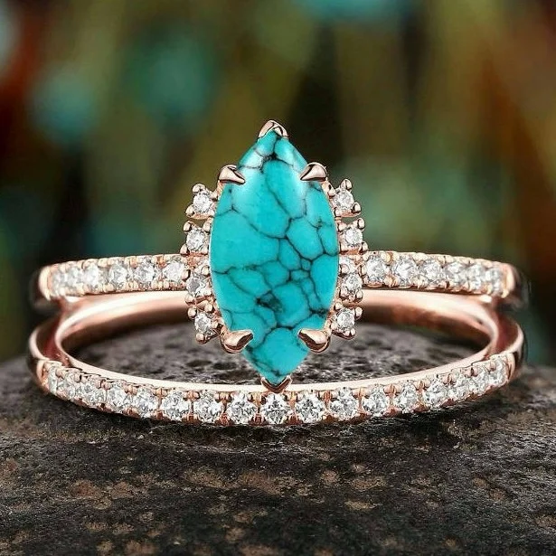 Turquoise Stone Gold Ring Set – Amelia Jewelry