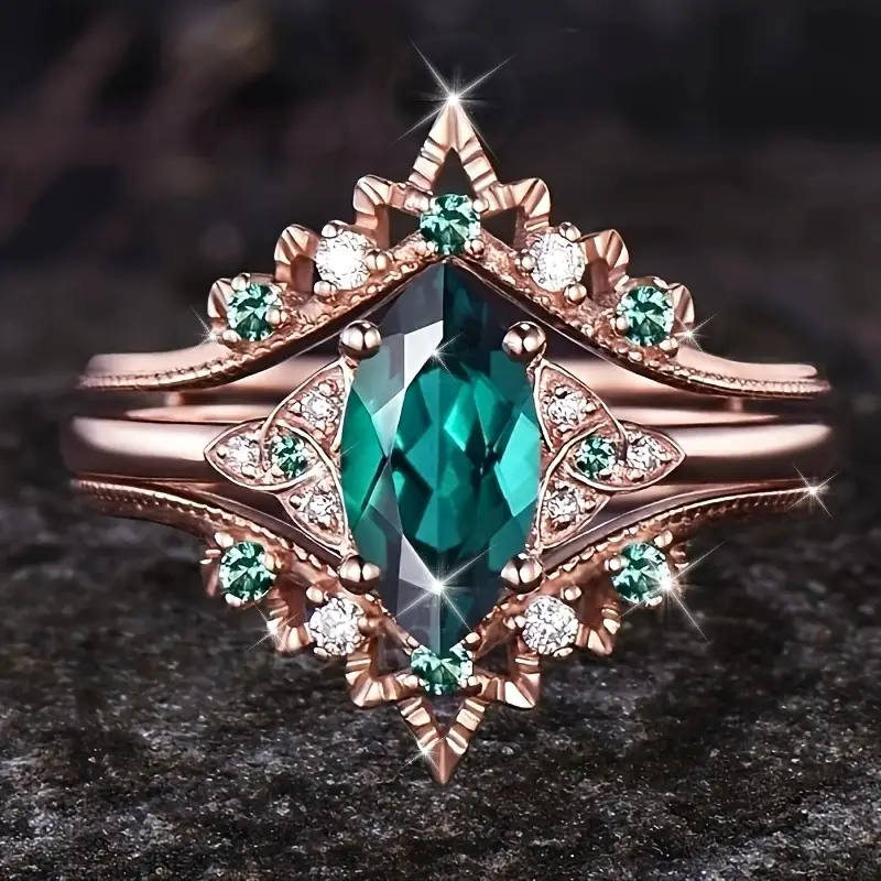 Elegant Green Crystal Layered Rose Ring – Amelia Jewelry