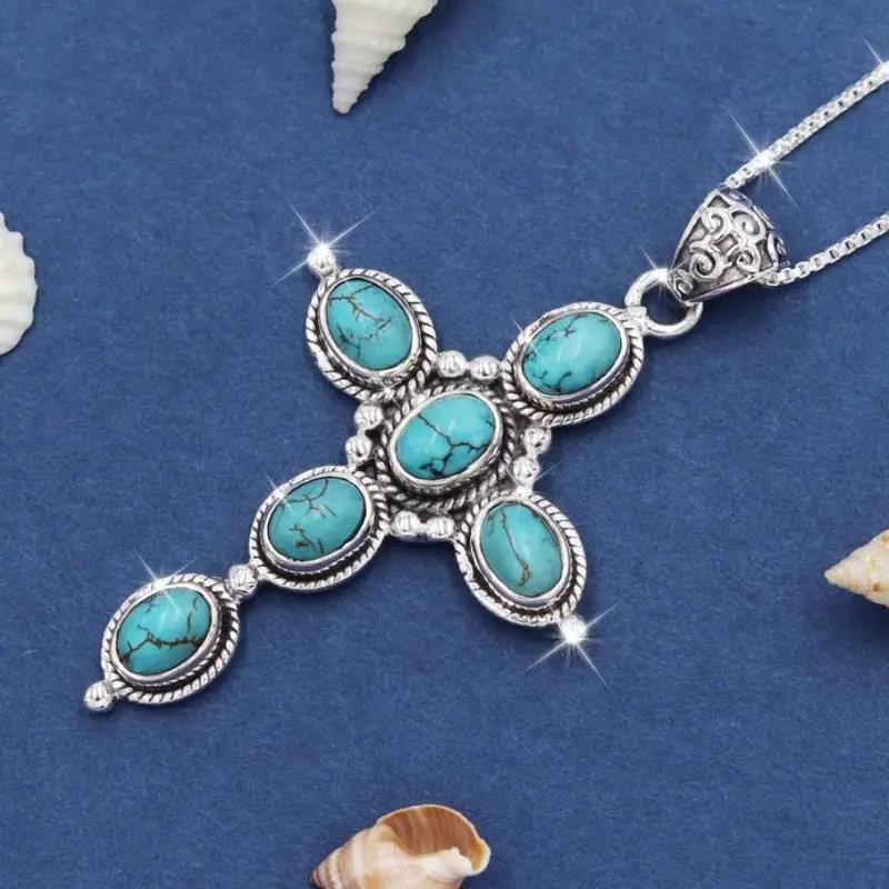Blue Stone Cross Necklace – Amelia Jewelry