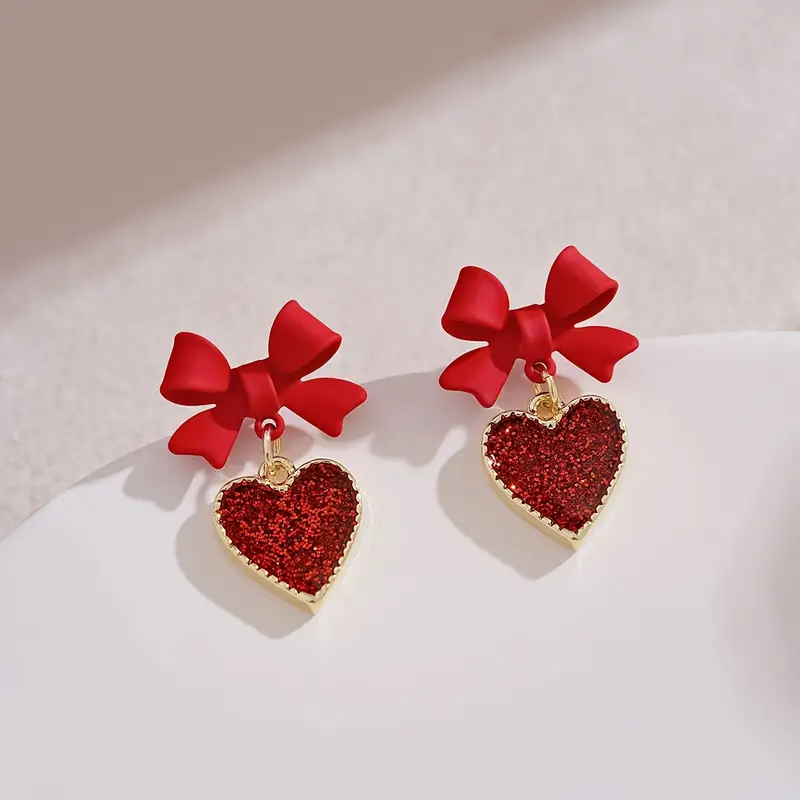Vintage Bright Red Heart Tie Earrings – Amelia Jewelry