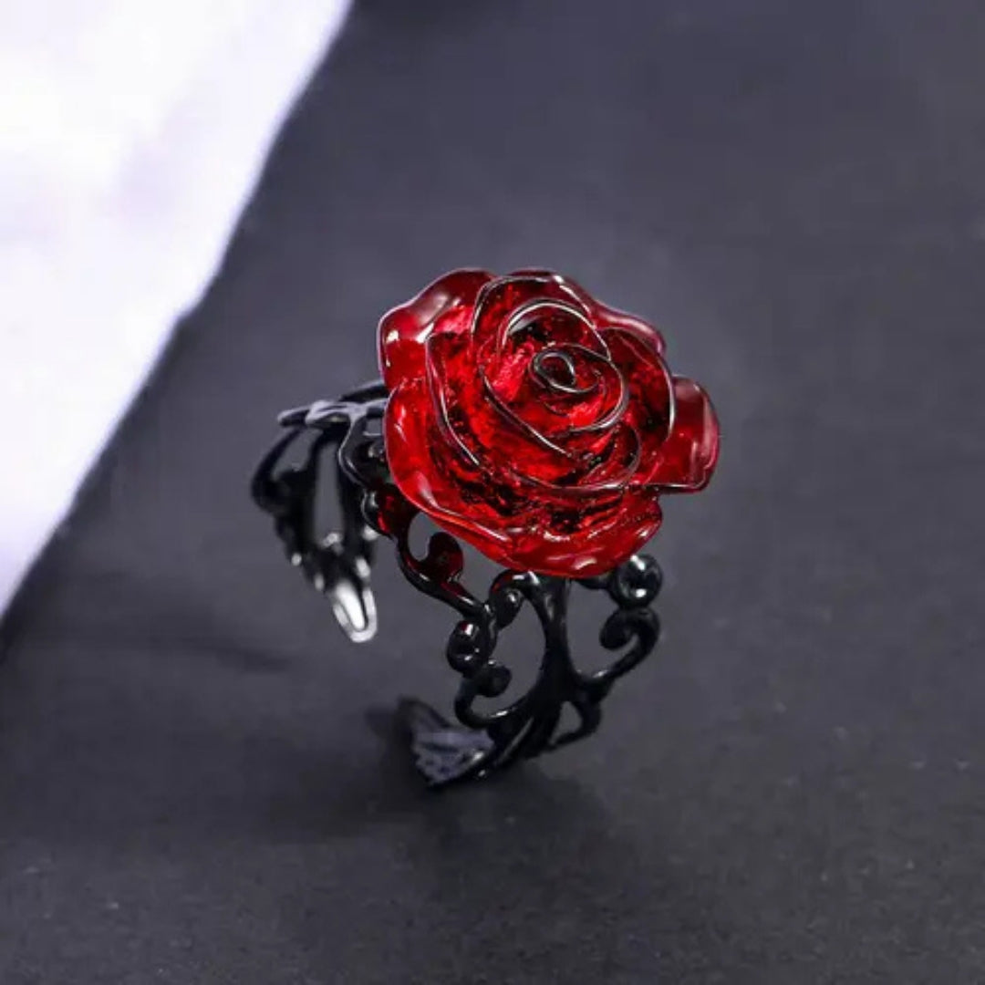 Adjustable Black Red Rose Ring – Amelia Jewelry
