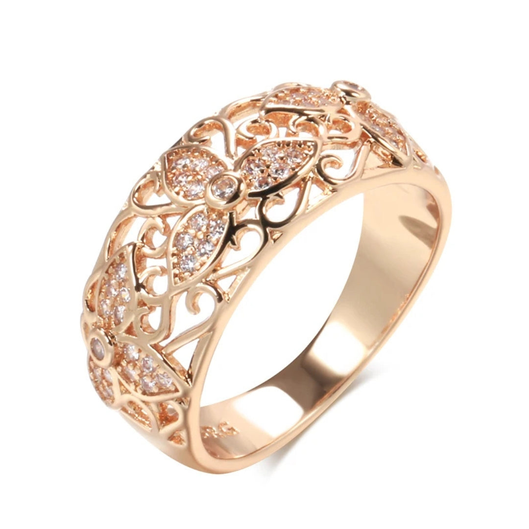Elegant Hollow Bright Gold Ring – Amelia Jewelry