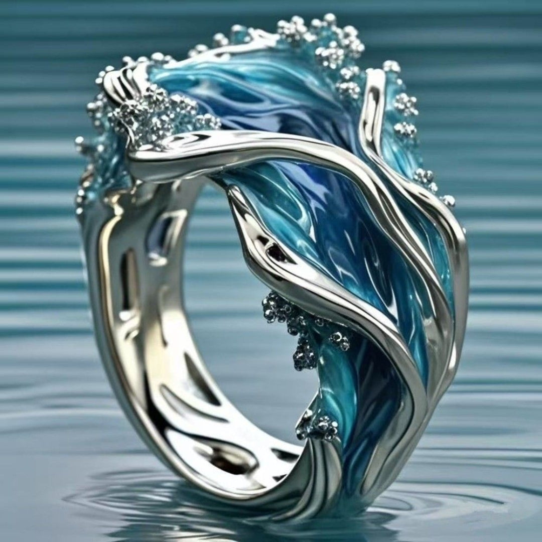 Exotic Light Blue Ocean Wave Ring – Amelia Jewelry